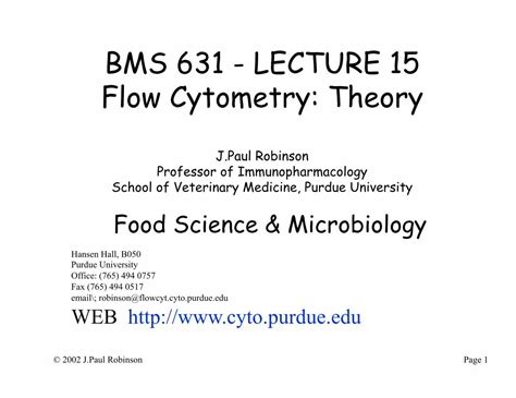 Pdf Bms 631 Lecture 15 Flow Cytometry Theory 631 Lecture 15 Flow