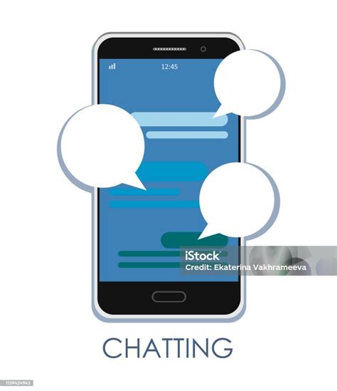 스마트폰 벡터 일러스트 레이 션 휴대 전화 화면에 평면 Sms 거품에 채팅 메시지 알림 벡터 일러스트 레이 션에 흰색 배경 Brand Name Online Messaging