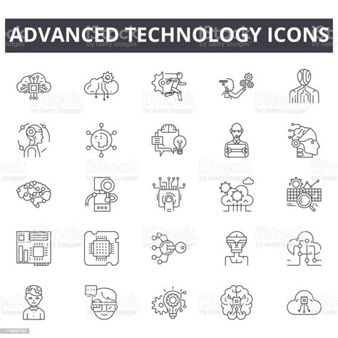 고급 기술 라인 아이콘입니다 편집 가능한 스트로크 기호입니다 개념 아이콘 디지털 비즈니스 연결 통신 혁신 기술 등 첨단 기술 개요 그림 순서에 대한 스톡 벡터 아트 및 기타