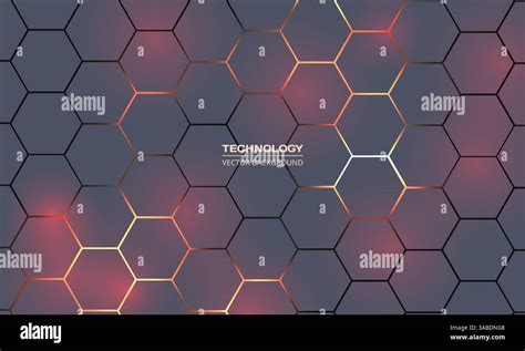 grey and red hexagon abstract technology background with orange and yellow colored bright