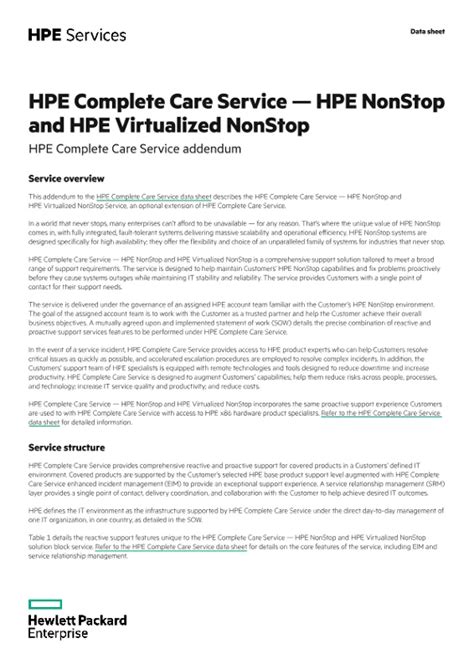 Hpe Complete Care Service — Hpe Nonstop And Hpe Virtualized Nonstop