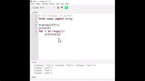 les tableaux en python array in python youtube