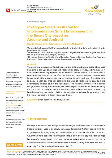 pdf prototype smart trash can for implementation smart environment in