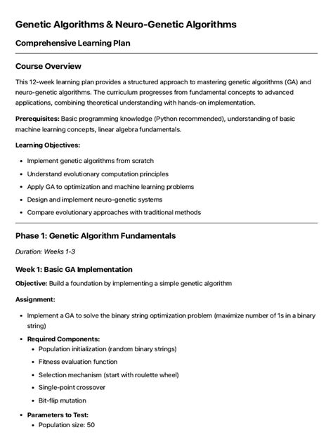 Genetic Algorithms And Neuro Genetic Algorithms Learning Plan Pdf