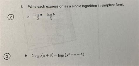 Solved 1. Write each expression as a single logarithm in | Chegg.com