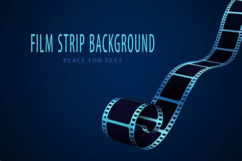 원근감이 있는 사실적인 3d 시네마 필름 스트립 파란색 배경에 격리 된 필름 릴 프레임 텍스트 에 대한 장소와 벡터 템플릿 영화제 브로셔 포스터 배너 또는 전단지용 영화