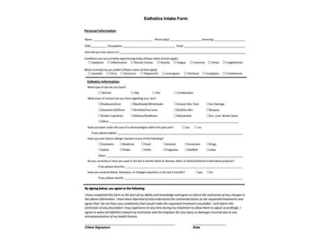 Facial Intake Form Client Intake Form Esthetician Form Etsy Singapore
