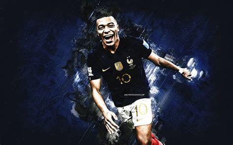다운로드 킬리안 음바페 프랑스 축구 국가대표팀 세계 축구 스타 초상화 2022년 카타르 축구 블루 그런 지 배경 프랑스 바탕 화면 무료 데스크톱 용 무료