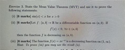 Solved Exencise 3 State The Mean Value Theorem MVT And Chegg Com
