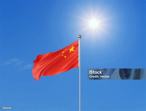 3d 일러스트레이션 햇볕이 잘 드는 푸른 하늘 배경에 중국의 국기를 흔들어 색 0명에 대한 스톡 사진 및 기타 이미지 0명 Legislative Election 국가