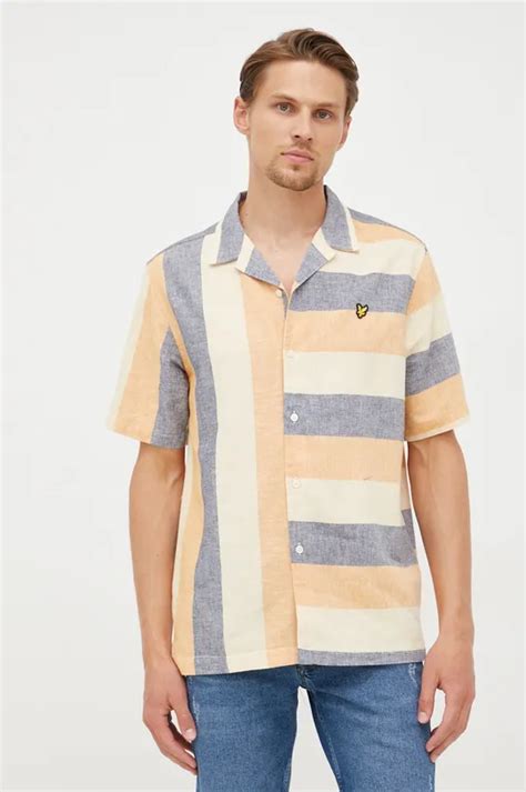 Льняная рубашка Lyle & Scott мужская цвет бежевый regular | ANSWEAR.ua