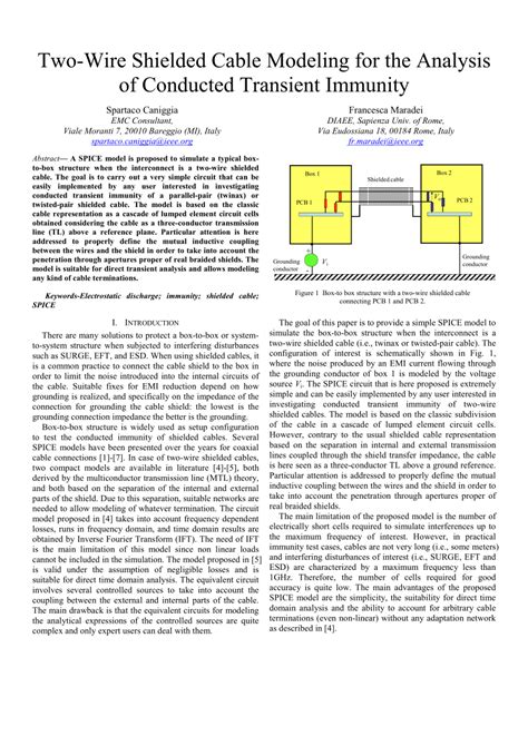 Pdf Two Wire Shielded Cable Modeling For The Analysis Of Conducted