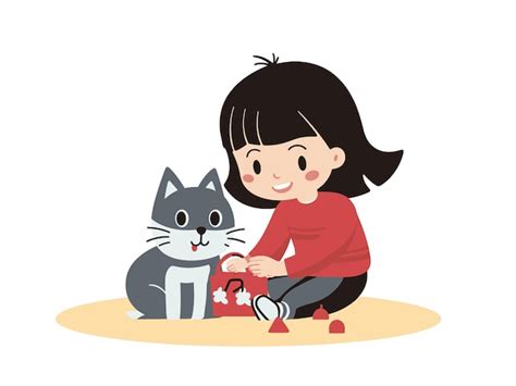 Premium Vector Girl Frolicking With Naughty Cat