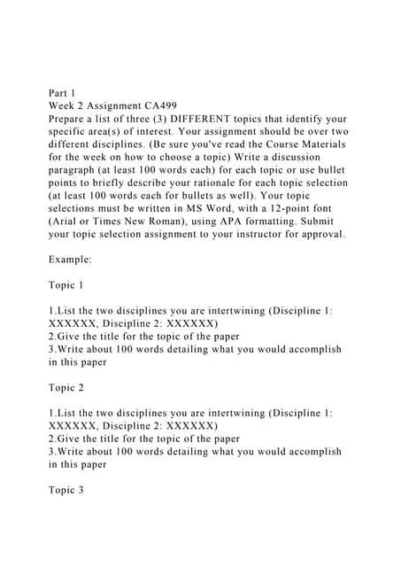 Part 1week 2 Assignment Ca499prepare A List Of Three 3 Difdocx