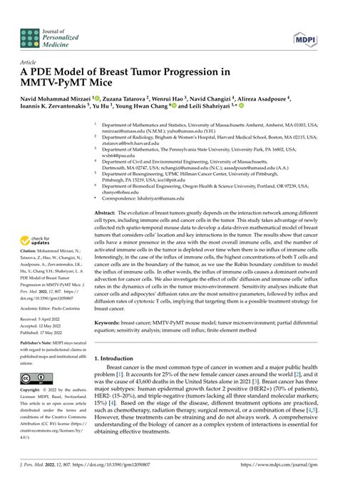 pdf a pde model of breast tumor progression in mmtv pymt mice