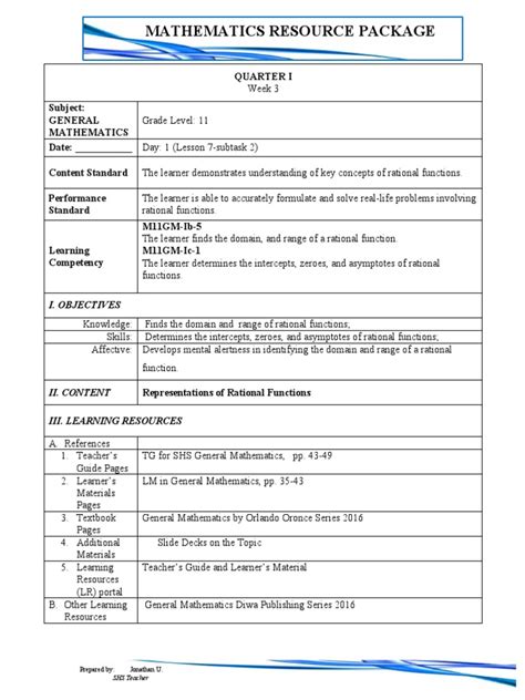 Genmath 11 Determining X And Y Intercepts Lesson Plan Pdf Function Mathematics Learning