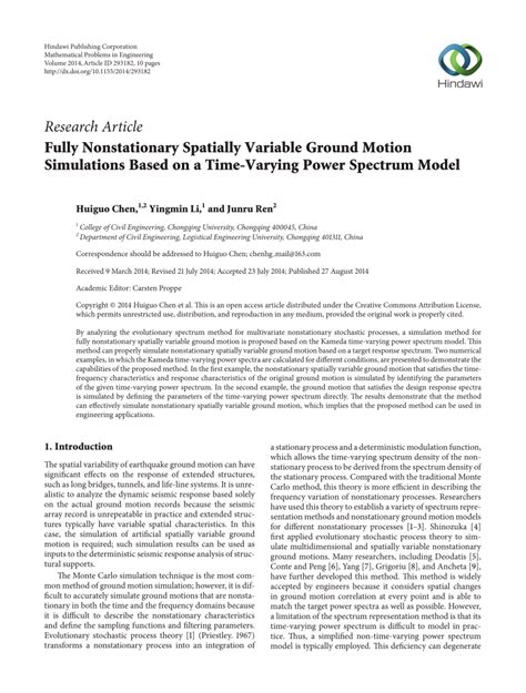 Pdf Fully Nonstationary Spatially Variable Ground Motion Simulations Based On A Time Varying