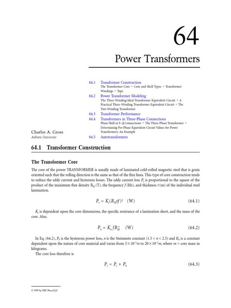 Power Transformers Chap 67 From Electrical Engineering Handbook Pdf