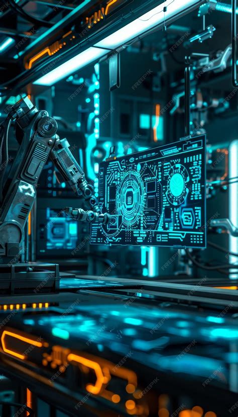 Futuristic Smart Factory Robotic Arms And Holographic Interfaces In Advanced Automation