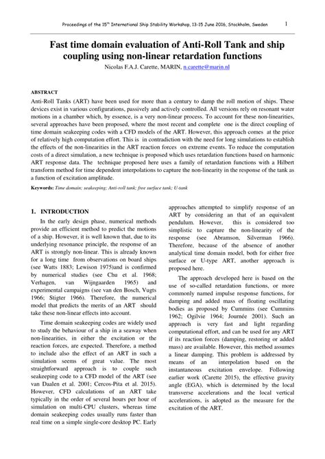 Pdf Fast Time Domain Evaluation Of Anti Roll Tank And Ship Coupling