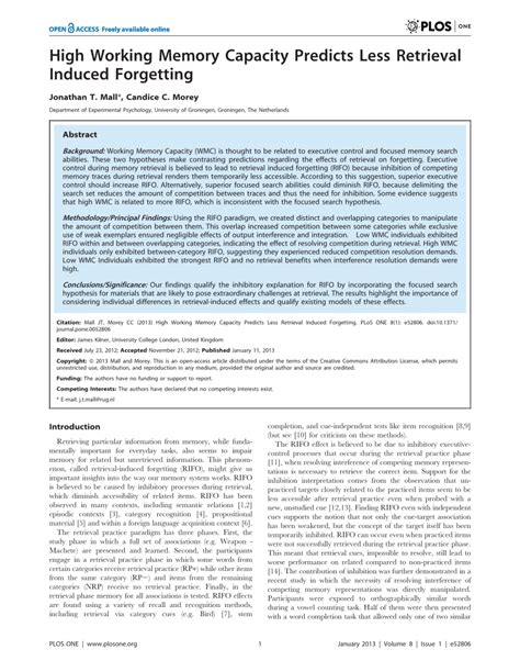 pdf high working memory capacity predicts less retrieval induced forgetting