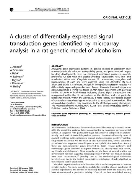 Pdf A Cluster Of Differentially Expressed Signal Transduction Genes