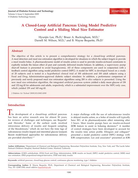Pdf A Closed Loop Artificial Pancreas Using Model Predictive Control And A Sliding Meal Size