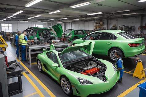 Premium Photo Workers Assemble A Car On Assembly Line In Car Factory