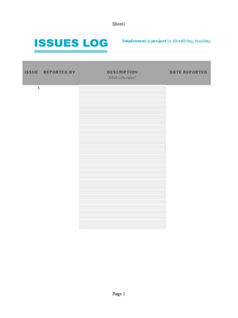 Issues Log Template Pdf