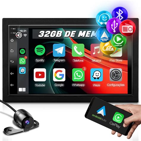 Multimidia Universal Android Carplay Bluetooth 7 Polegadas Moldura Volkswagen Ford Citroen