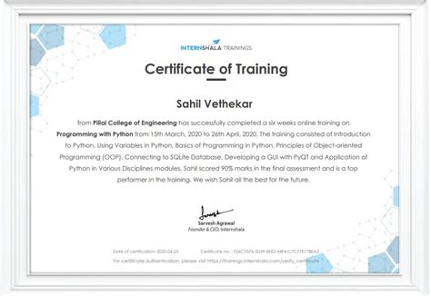 Sahil Vethekar On Linkedin Internshalatrainings Training Pythonprogramming
