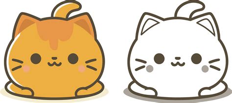 Kawaii Gato Plano Icono Vector Linda Piso De Gato Ilustración Linda
