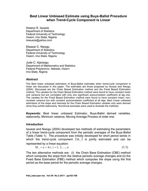 Pdf Best Linear Unbiased Estimate Using Buys Ballot Procedure When Trend Cycle Component Is Linear