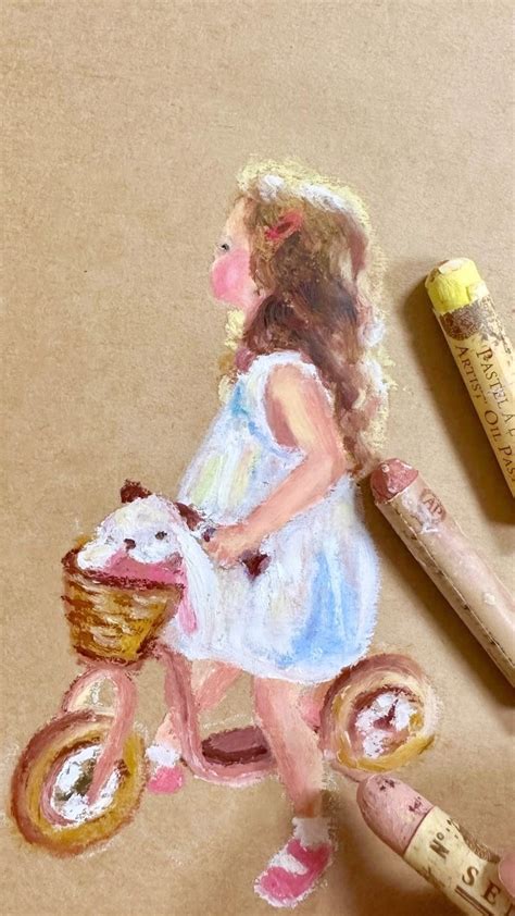 Ruha 오일파스텔 자전거 타는 소녀 오일파스텔로 간단히 그려보는 과정 그림스타그램 파스텔 오일파스텔 일러스트레이터 일러스트 Oilpastelart