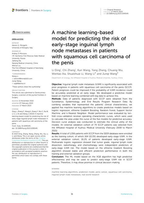 Pdf A Machine Learning Based Model For Predicting The Risk Of Early Stage Inguinal Lymph Node