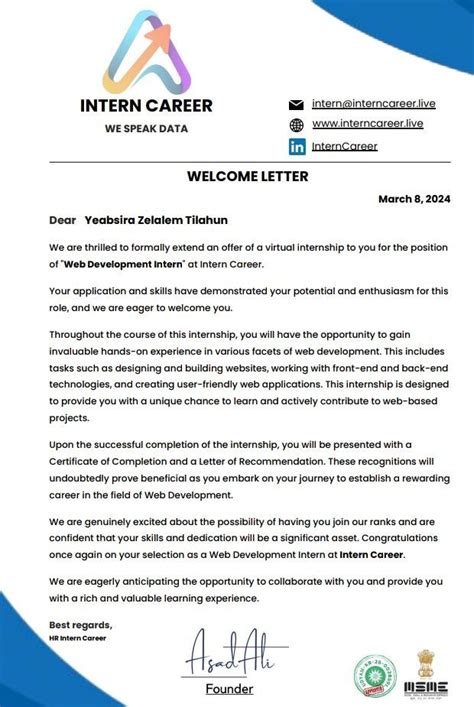 Yeabsira Zelalem On Linkedin Im Happy To Announce That I Have Secured An Internship With Intern