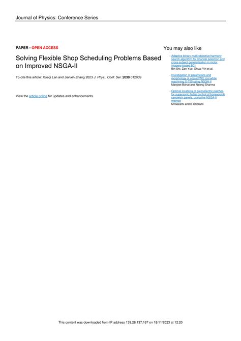 Pdf Solving Flexible Shop Scheduling Problems Based On Improved Nsga Ii