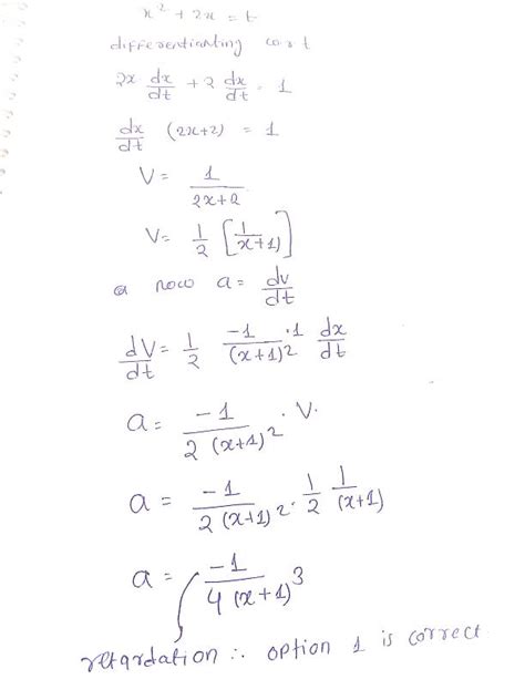 in the one dimensional motion of a particle the relation between