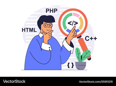 Cartoon Programmer Working With Code Royalty Free Vector