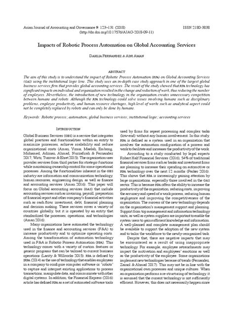 Impacts Of Robotic Process Automation On Global Accounting Services Pdf Automation