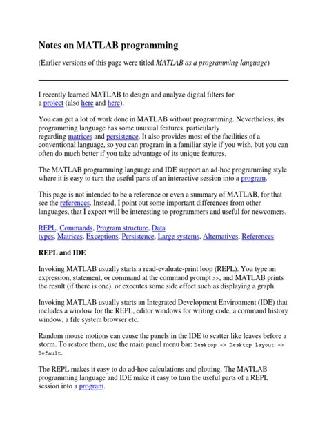 Notes On Matlab Programming Pdf Matrix Mathematics Array Data