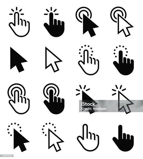 computer mouse click cursor icon set hand and arrow pointer cursor