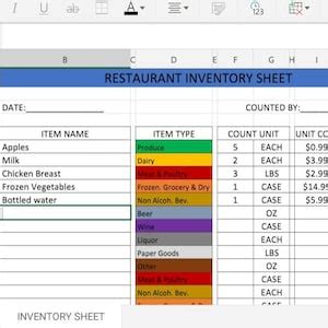 EXCEL Restaurant Inventory Form Etsy