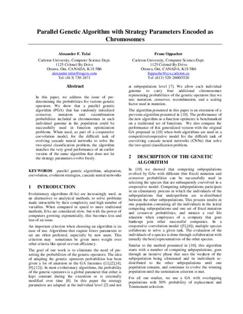 Pdf Parallel Genetic Algorithm With Strategy Parameters Encoded As