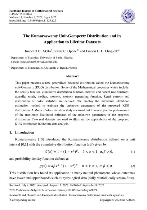 Pdf The Kumaraswamy Unit Gompertz Distribution And Its Application To