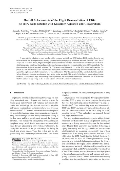 Pdf Overall Achievements Of The Flight Demonstration Of Egg Re Entry Nano Satellite With