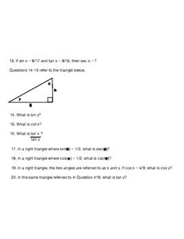 Introductory Trig Practice Problems By Artri Co TPT