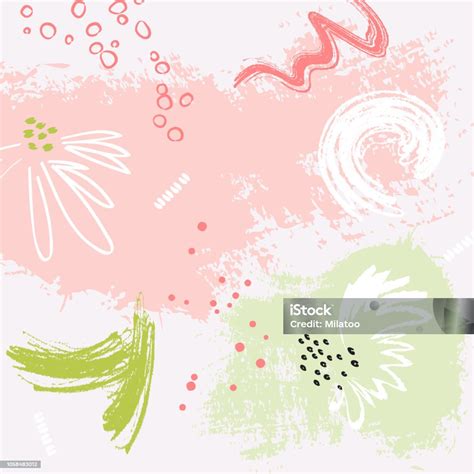 수 박 그런 지 핑크 그린 Bckground 파스텔 색상 브러쉬 스트로크 페인트입니다 벡터 추상 종이 표식 모양 잉크 아트 요소입니다 개체 그룹에 대한 스톡 벡터 아트 및