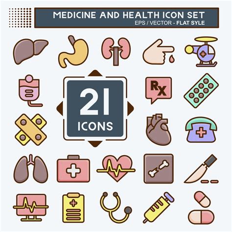 Icon Set Medicine And Health Suitable For Education Symbol Flat Style