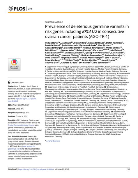 Pdf Prevalence Of Deleterious Germline Variants In Risk Genes Including Brca1 2 In Consecutive